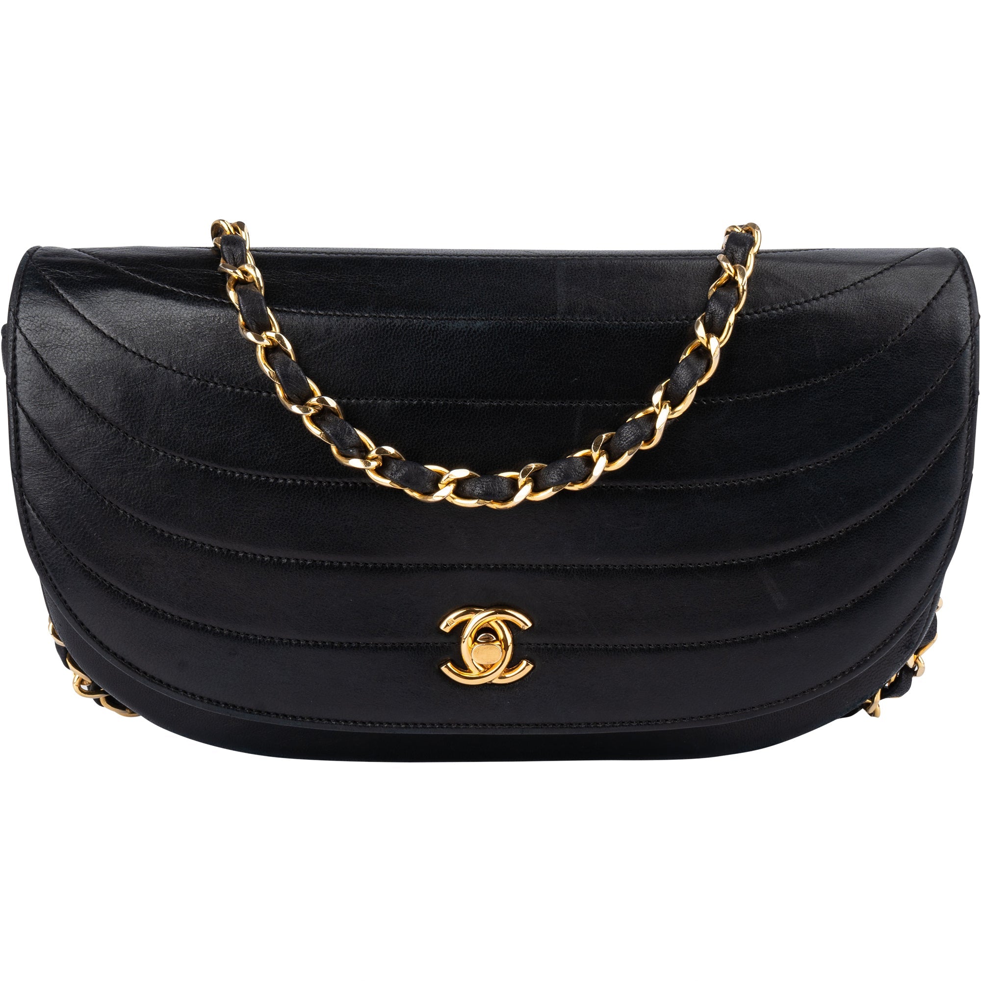 Chanel Stitching Lambskin 24K Gold Halfmoon Single Flap Shoulder Bag ...