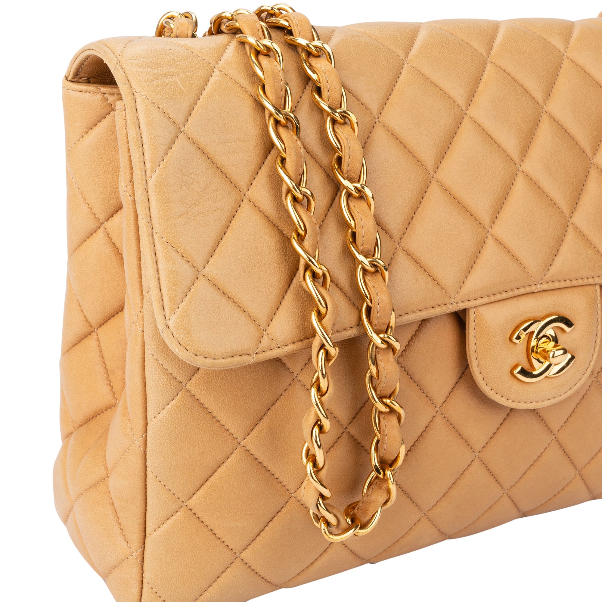 Chanel Quilted Lambskin 24K Gold Jumbo Single Flap Crossbody Bag ...