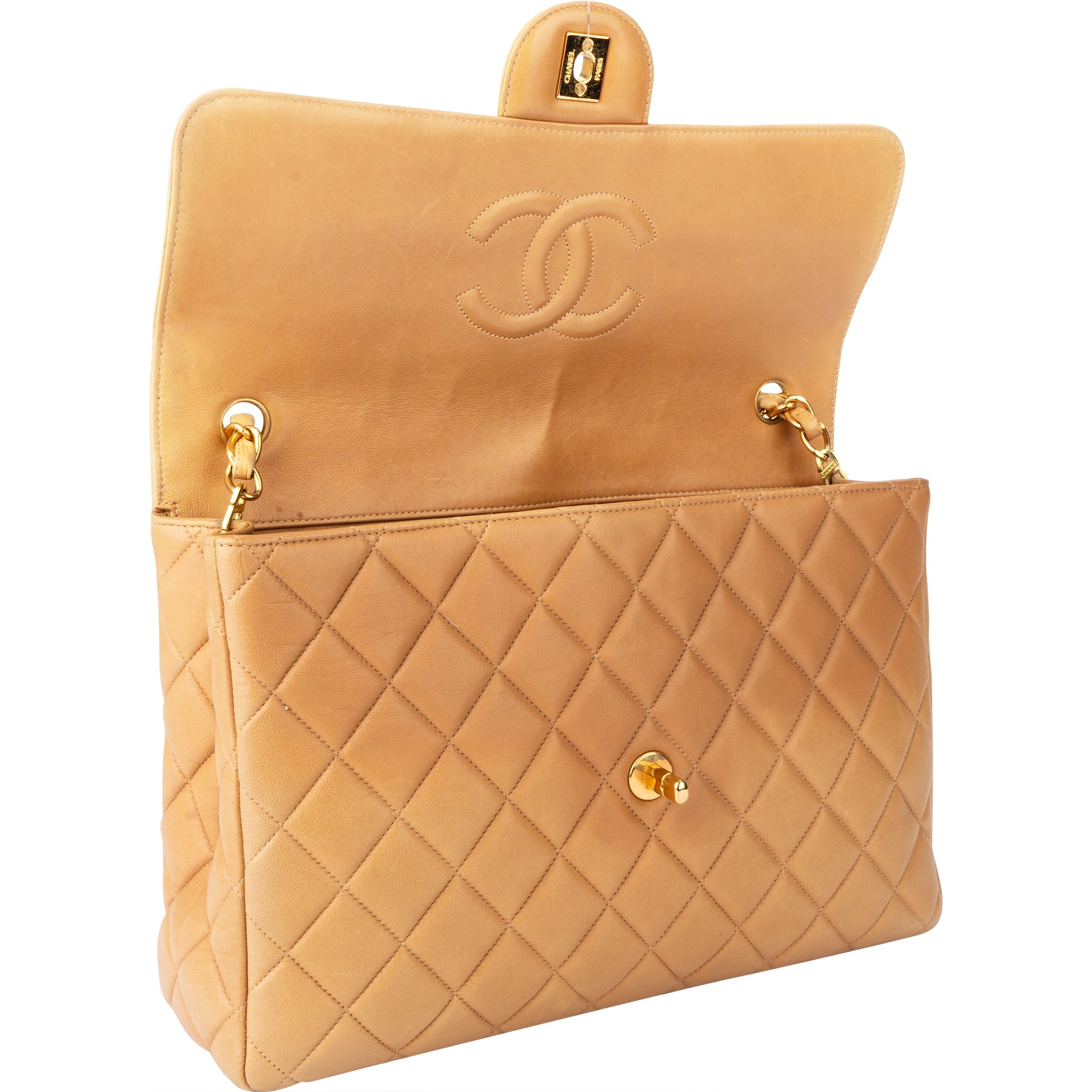 Chanel Quilted Lambskin 24K Gold Jumbo Single Flap Crossbody Bag ...